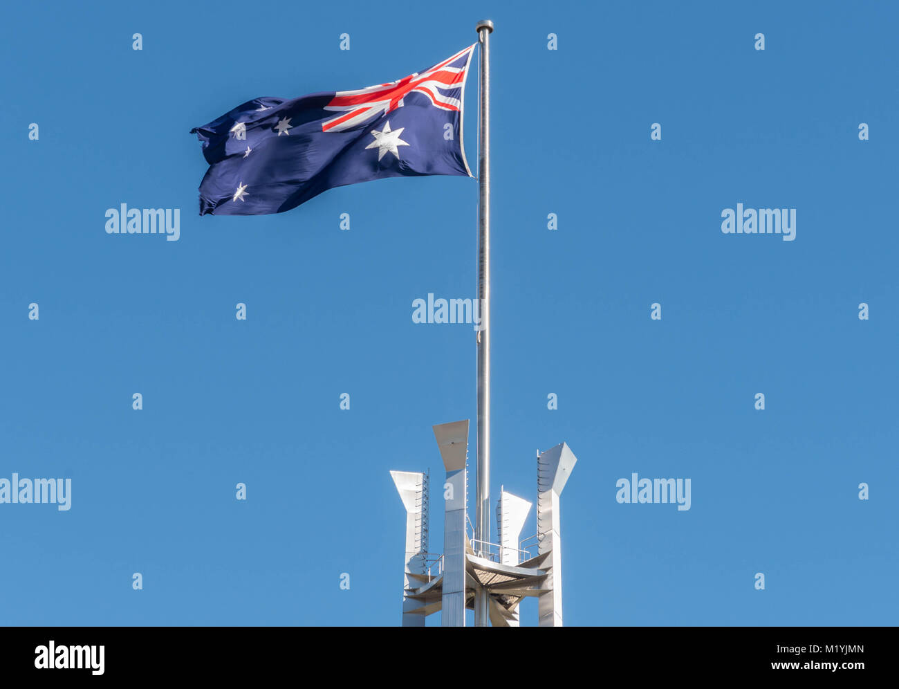 Flag flying above the Australia Parliament building in Canberra Stock ...
