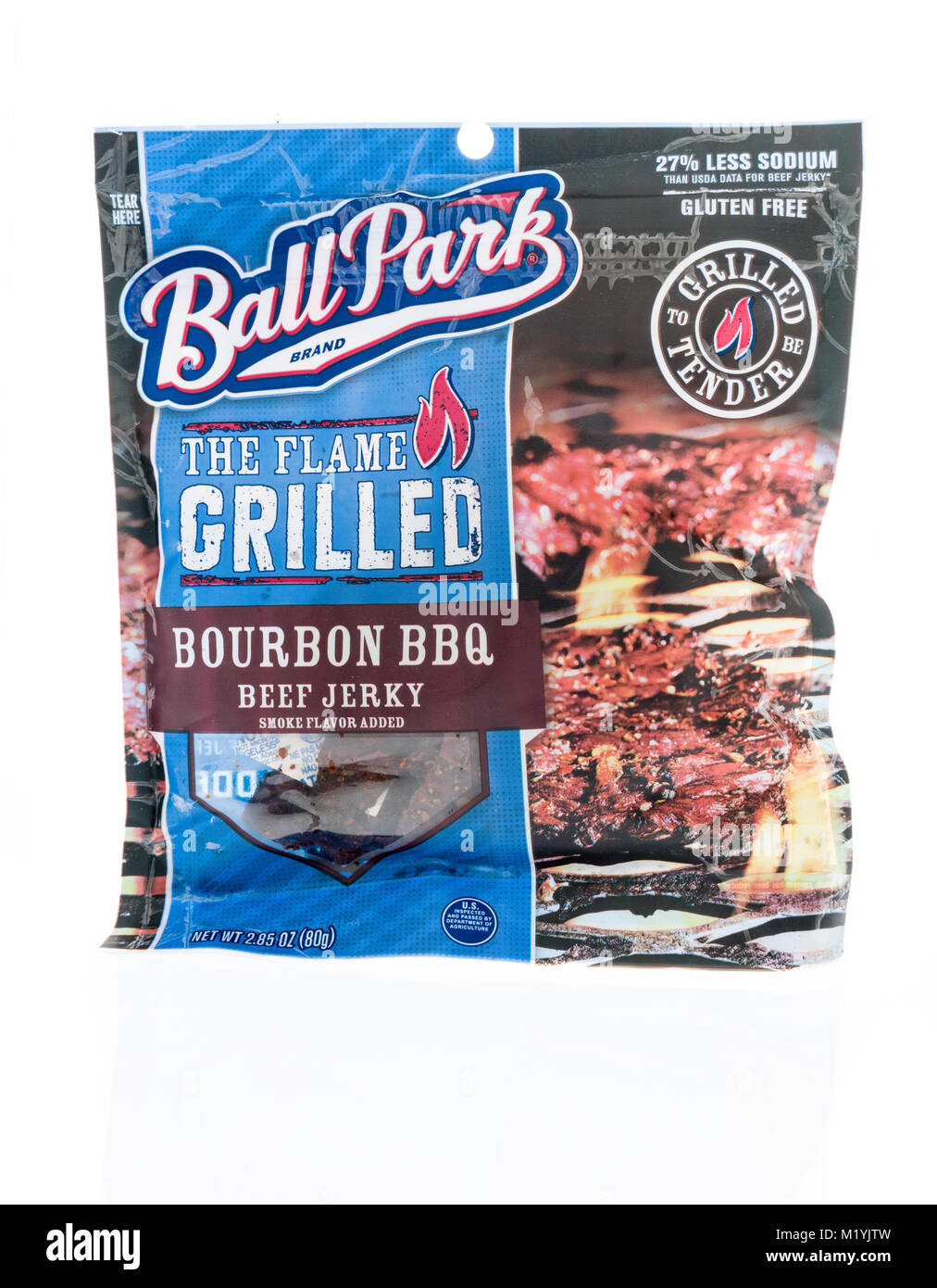 Winneconne, WI - 31 January 2018: A package Ballpark beef jerky on an ...