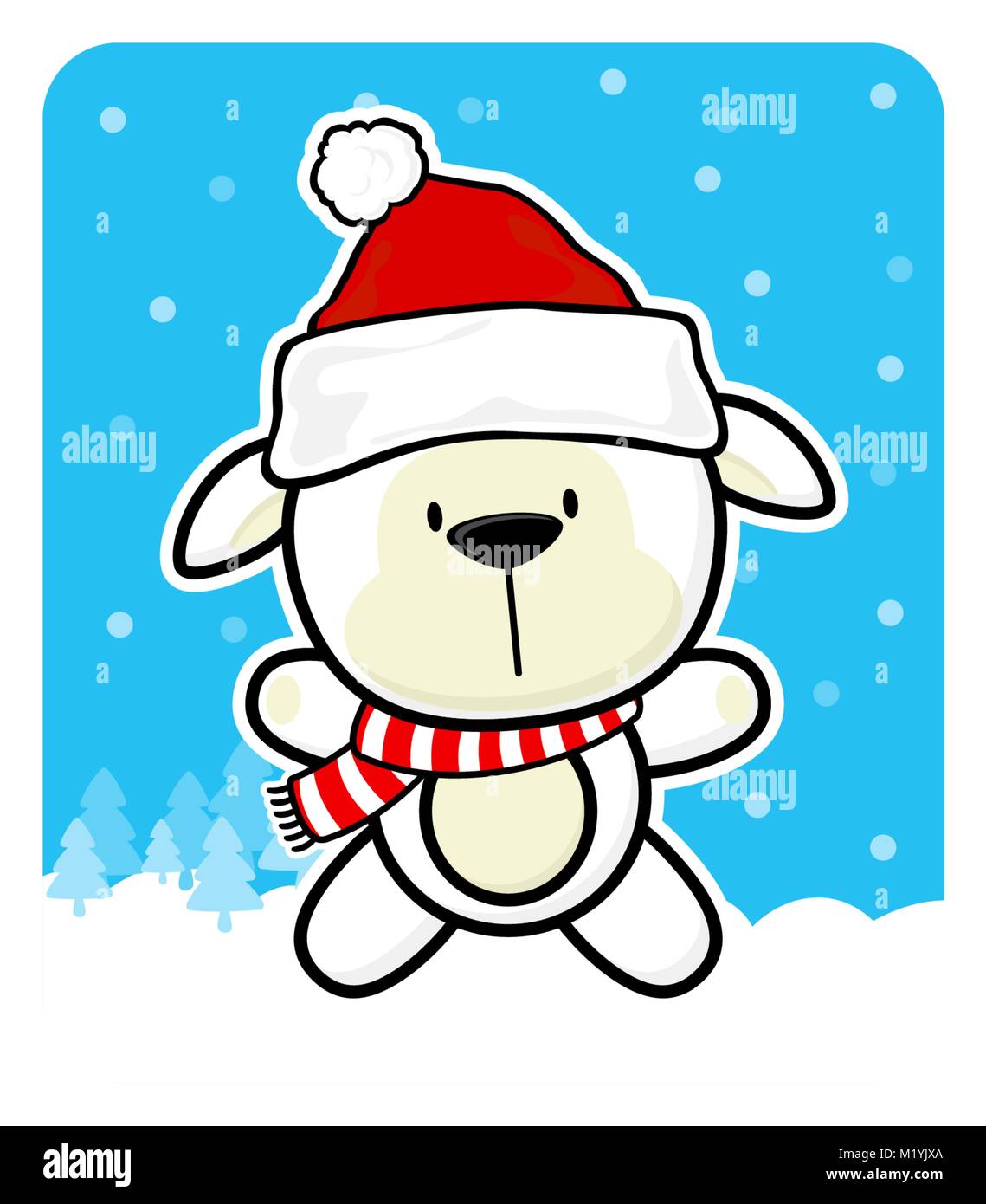 cute baby sheep with santa claus red hat on winter background Stock ...