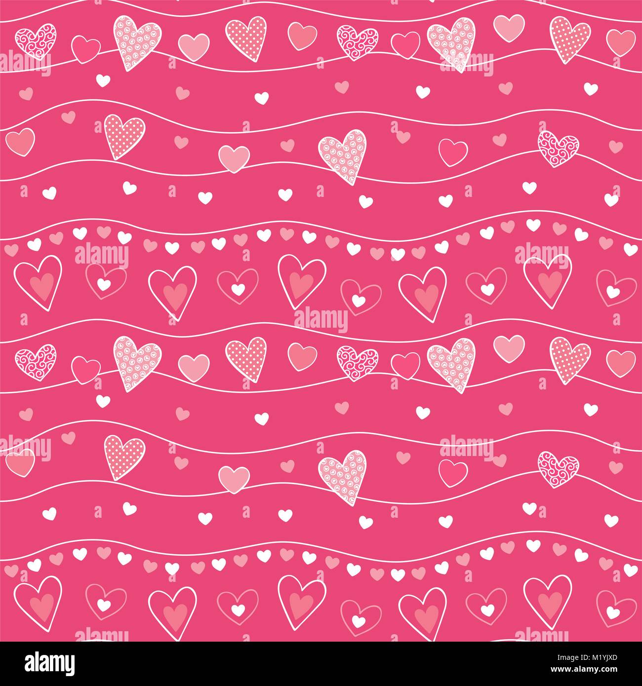 seamless pattern with ornamented sweet hearts. Vector repeating texture ...