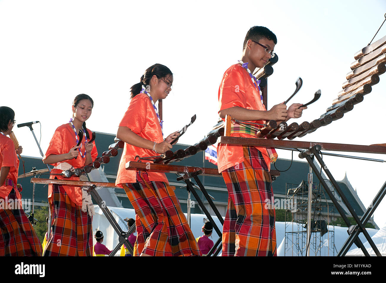 Unidentified people of Thai music band playing Pong Lang traditional ...