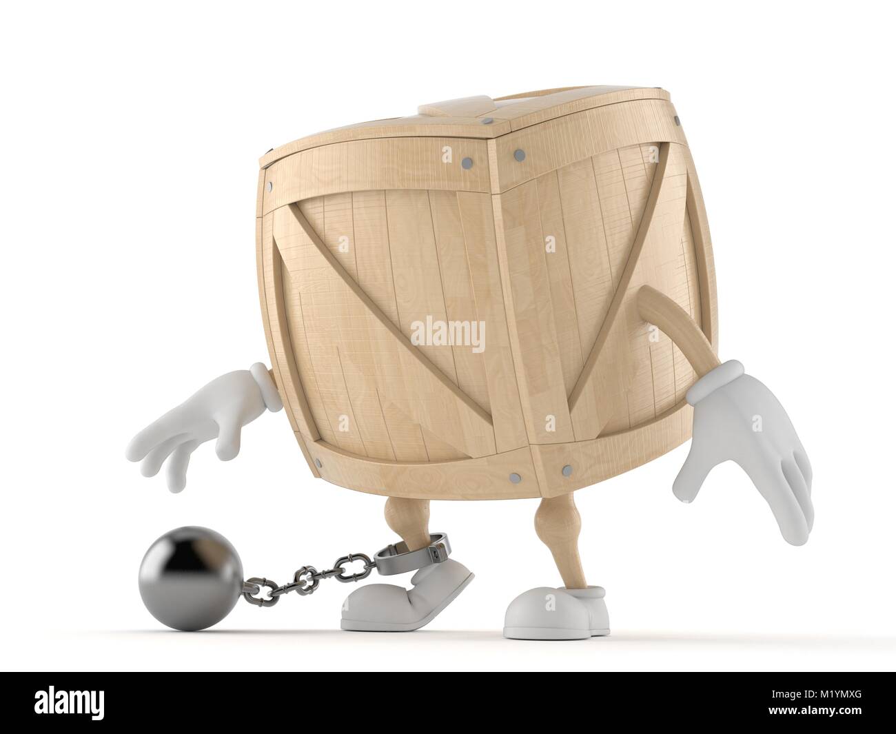 Crate character with prison ball isolated on white background Stock ...