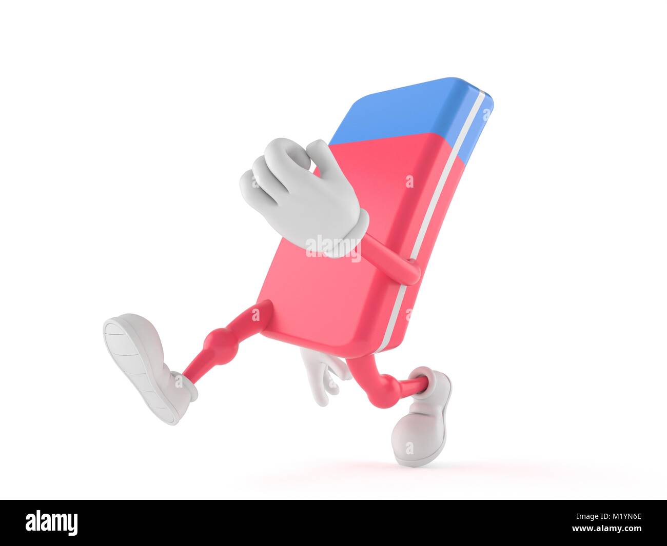 School rubber character running on white background Stock Photo - Alamy