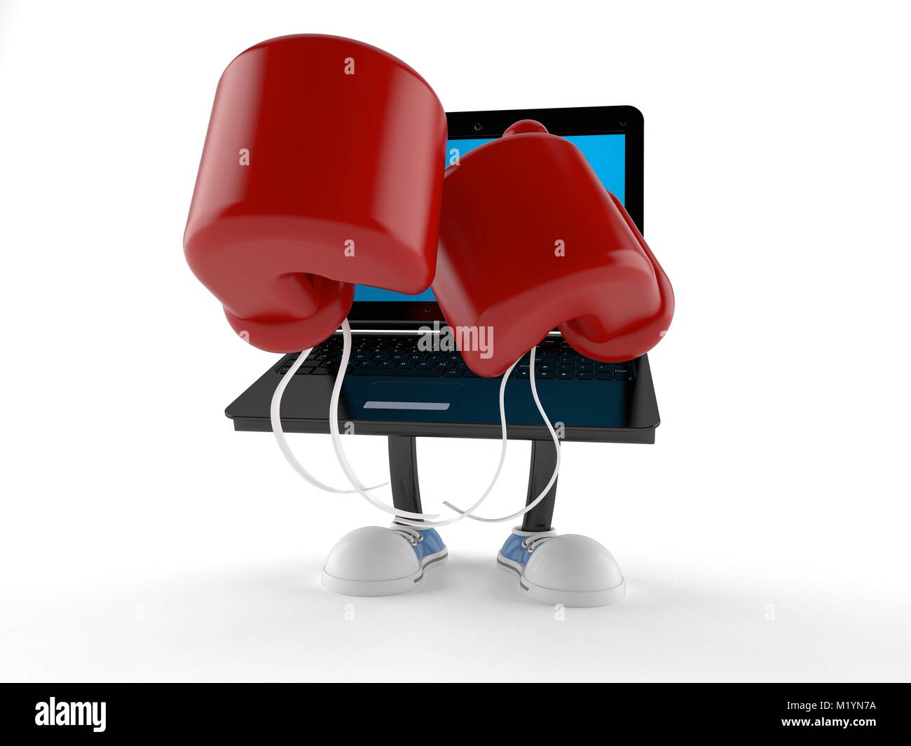 Laptop character with boxing gloves isolated on white background Stock ...