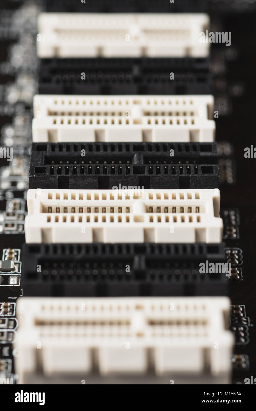 PCI-E Slot Close Up. Computer Motherboard Background. Printed Circuit ...