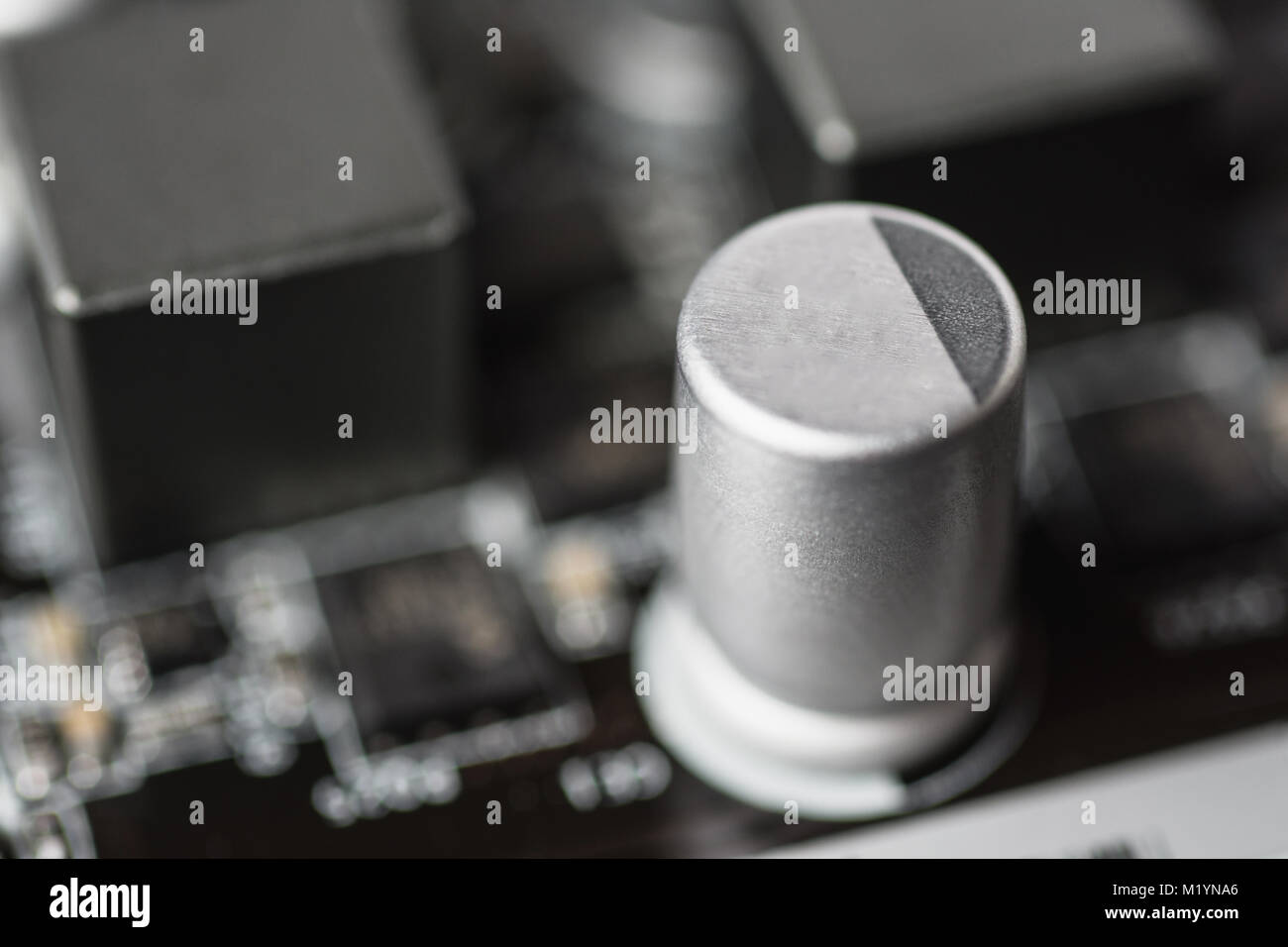 Capacitors Close Up. Computer Motherboard Background. Printed Circuit ...