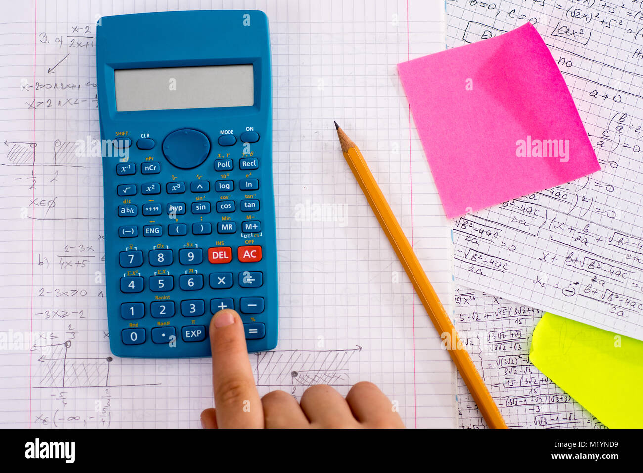 Finger on the Calculator Button During Mathematical Lesson. School ...