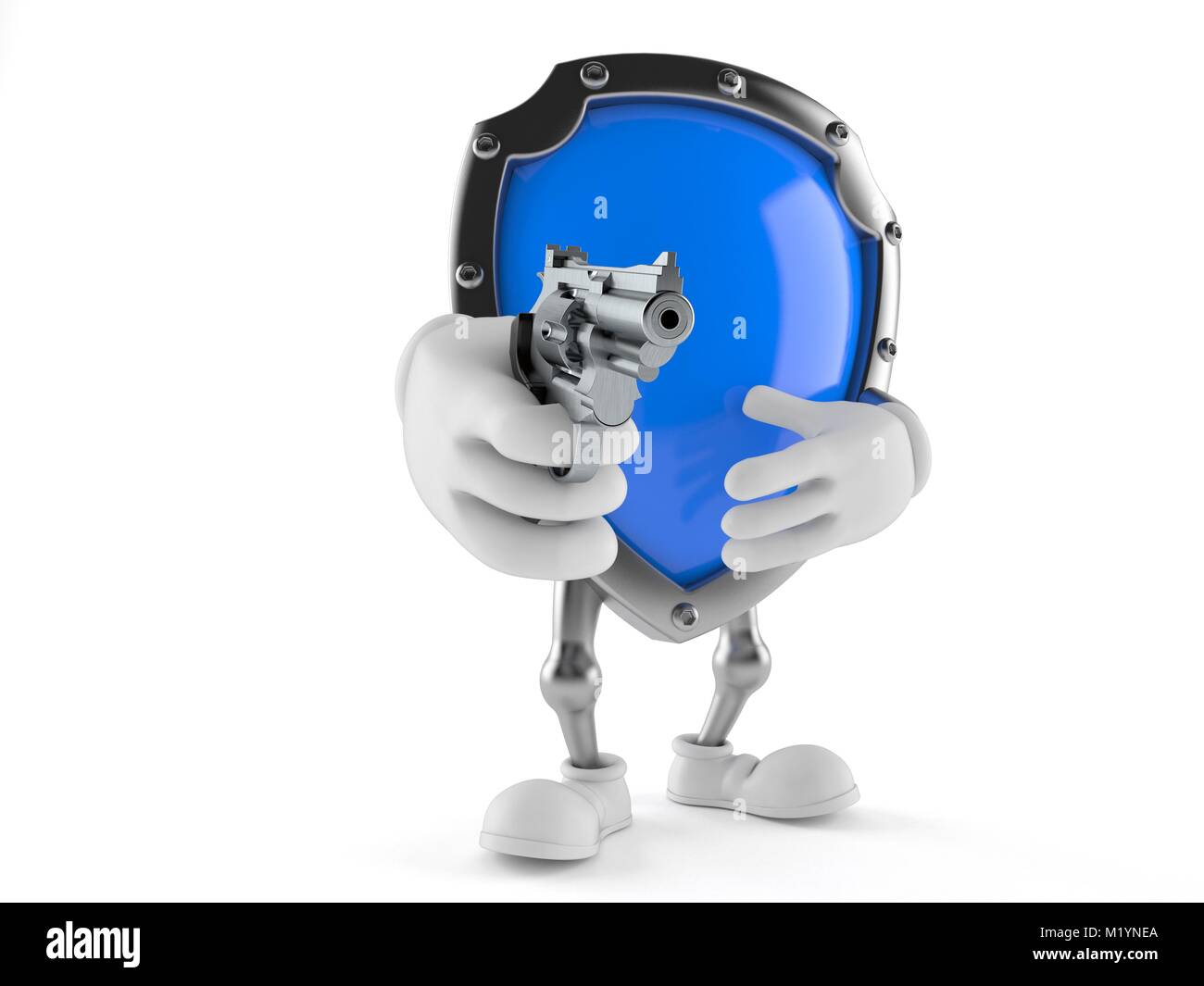 Shield character aiming a gun isolated on white background Stock Photo ...