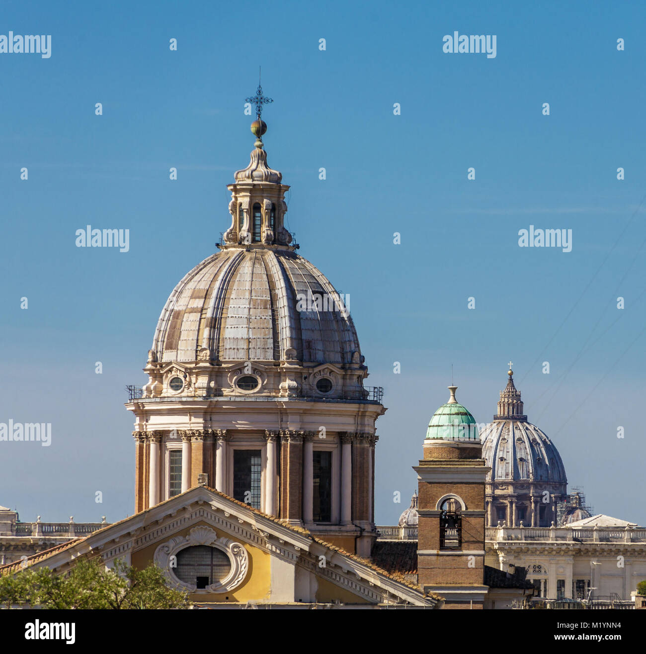 Three Church Domes in Rome under Blue Sky Stock Photo - Alamy