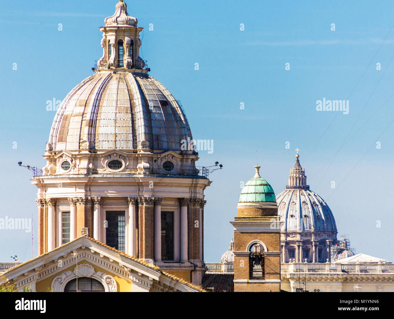 Three Roman Domes on Churches Under Blue Sky Stock Photo - Alamy
