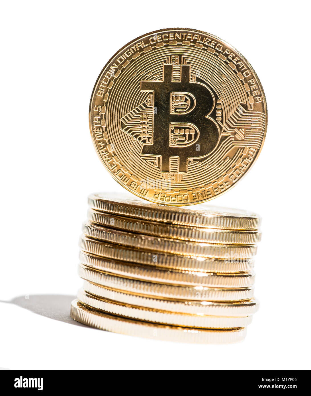 Bitcoin stack white isolated Stock Photo - Alamy