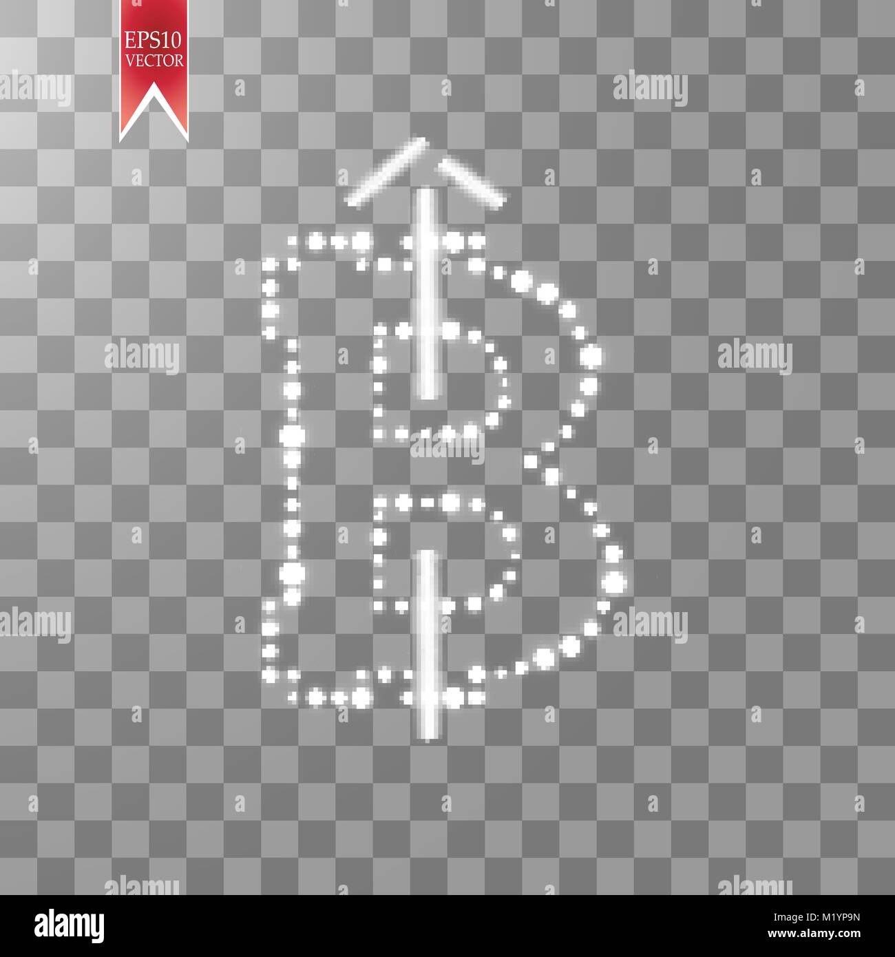 Digital bitcoins symbol and arrow with light effect on transparent ...