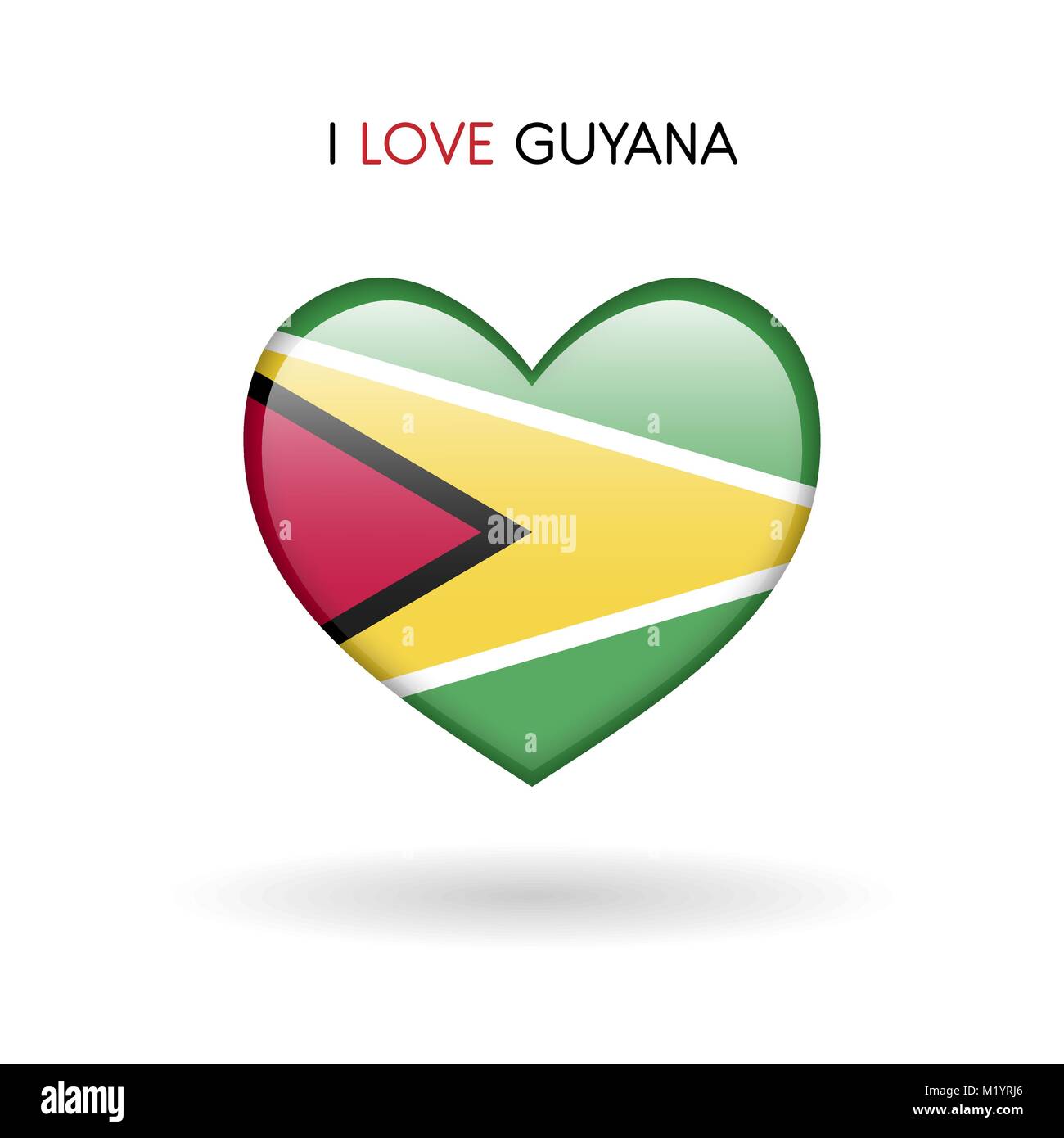 Love Guyana symbol. Flag Heart Glossy icon on a white background isolated vector illustration ...
