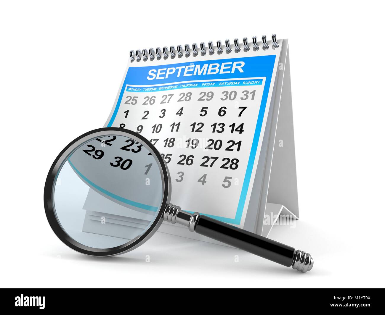 Calendar with magnifying glass isolated on white background Stock Photo ...