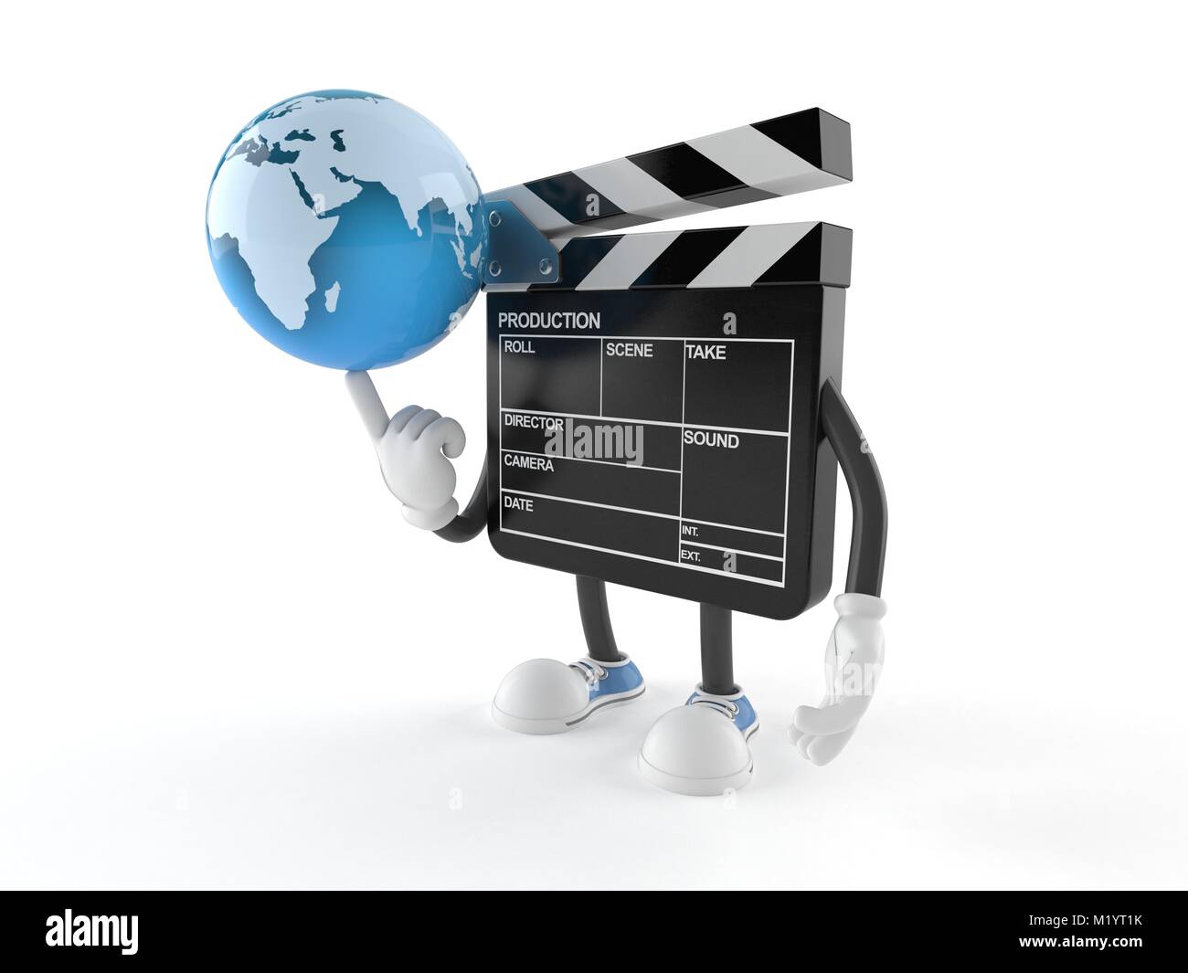 Film slate character with world globe isolated on white background NASA ...