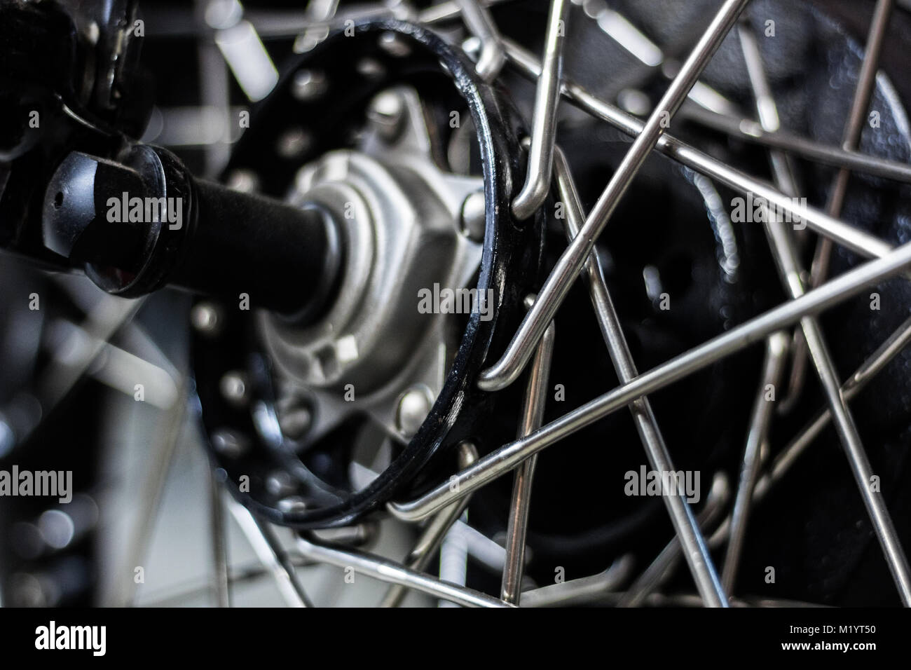 inside a motorcycle garage that builds vintage harleys Stock Photo - Alamy