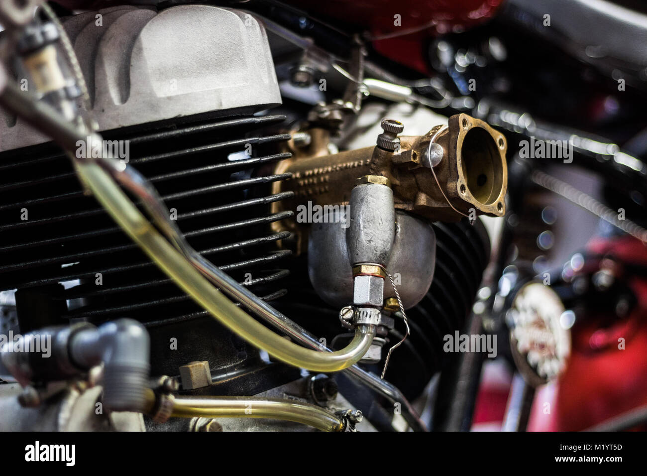 inside a motorcycle garage that builds vintage harleys Stock Photo - Alamy
