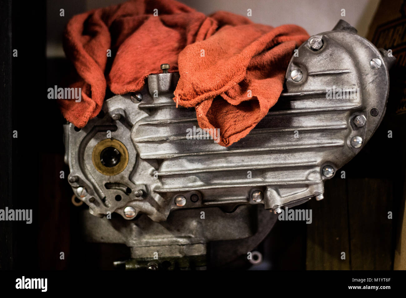 inside a motorcycle garage that builds vintage harleys Stock Photo - Alamy