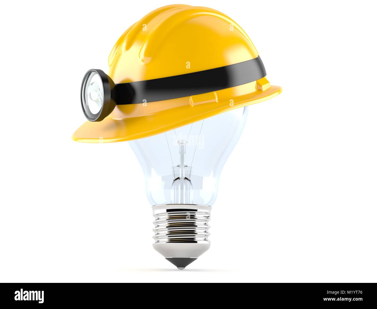Miner helmet with Light bulb isolated on white background Stock Photo ...