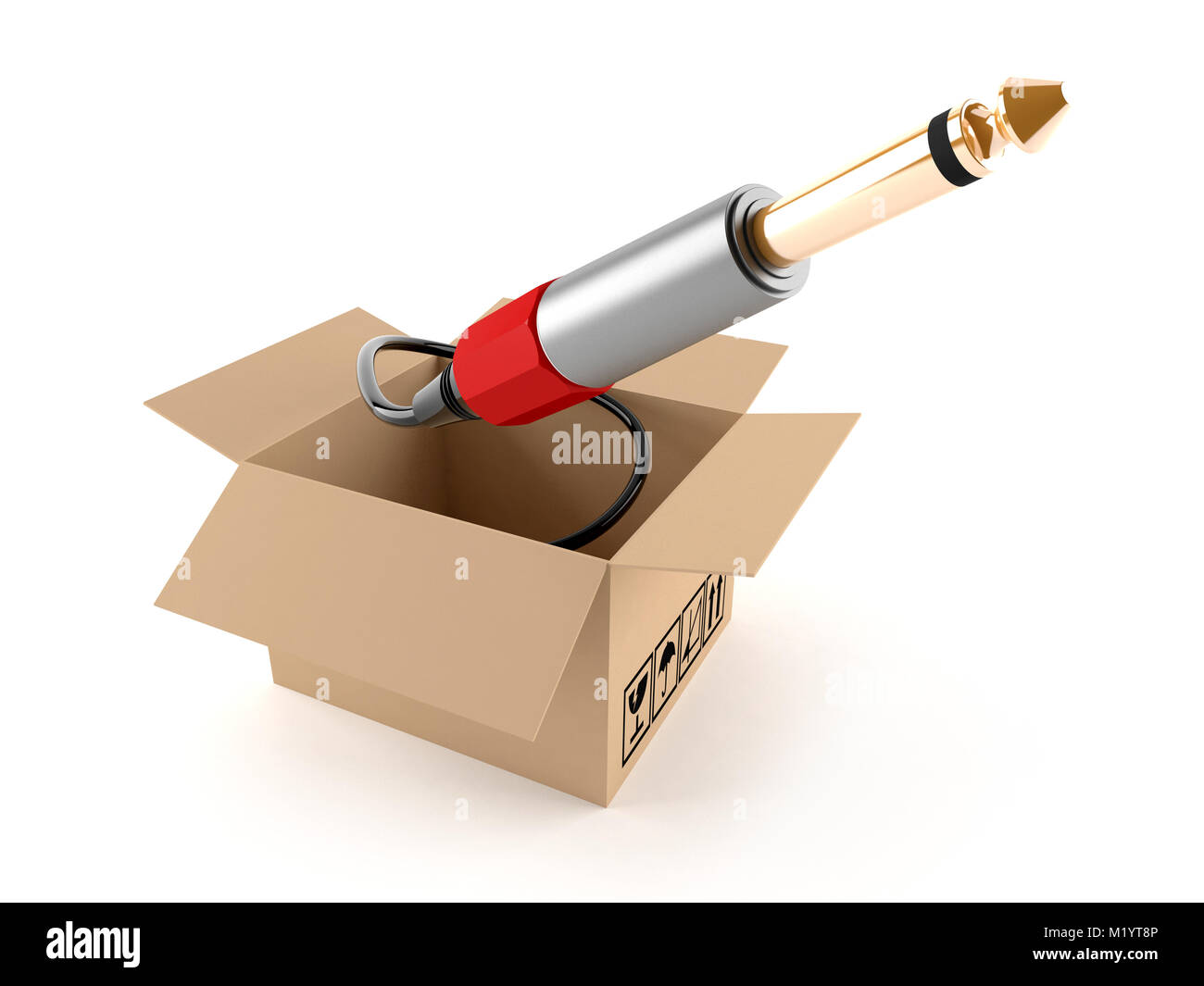 Package with jack plug isolated on white background Stock Photo - Alamy