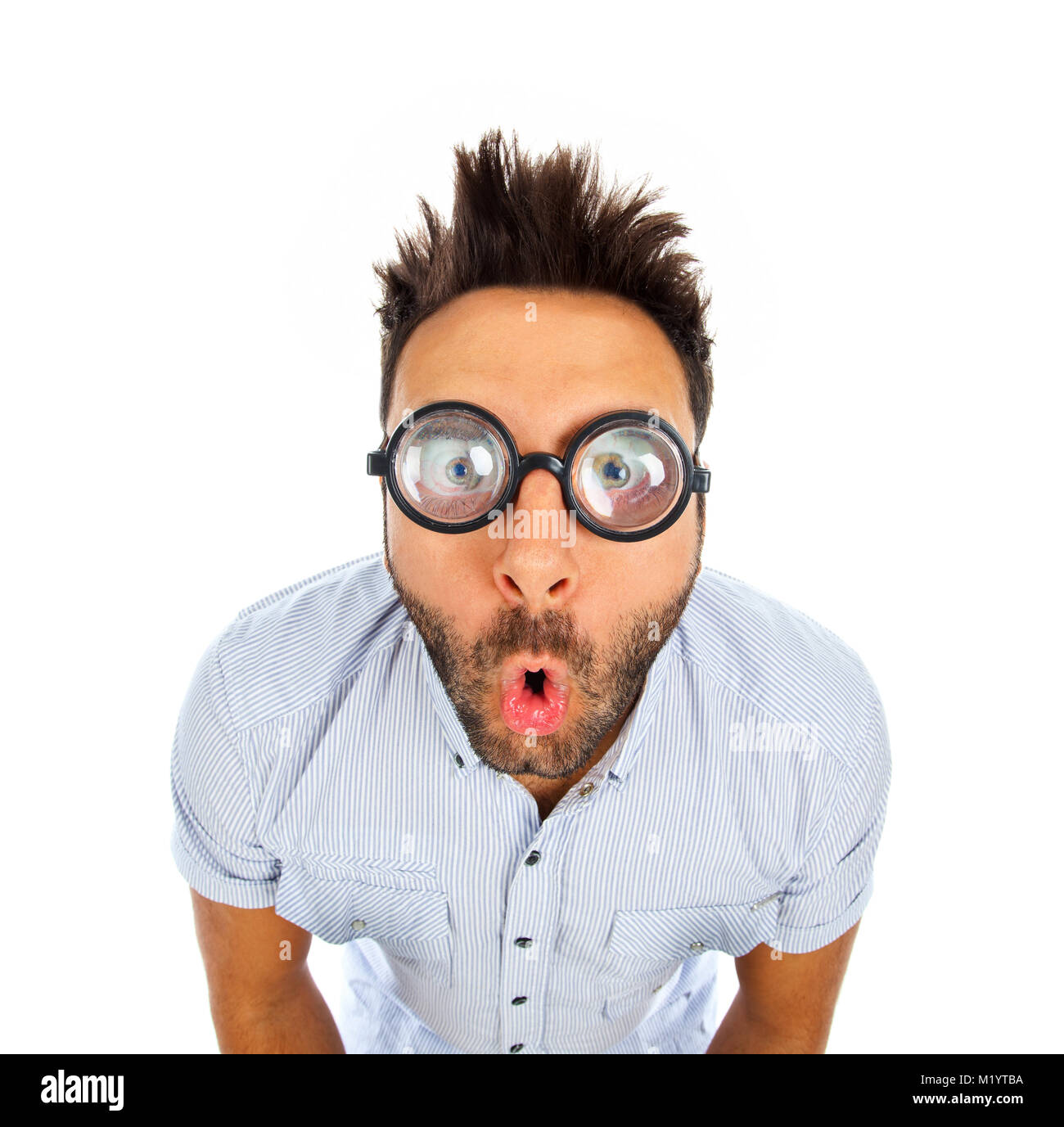 Caucasian man with surprised expression WOW isolated on white ...