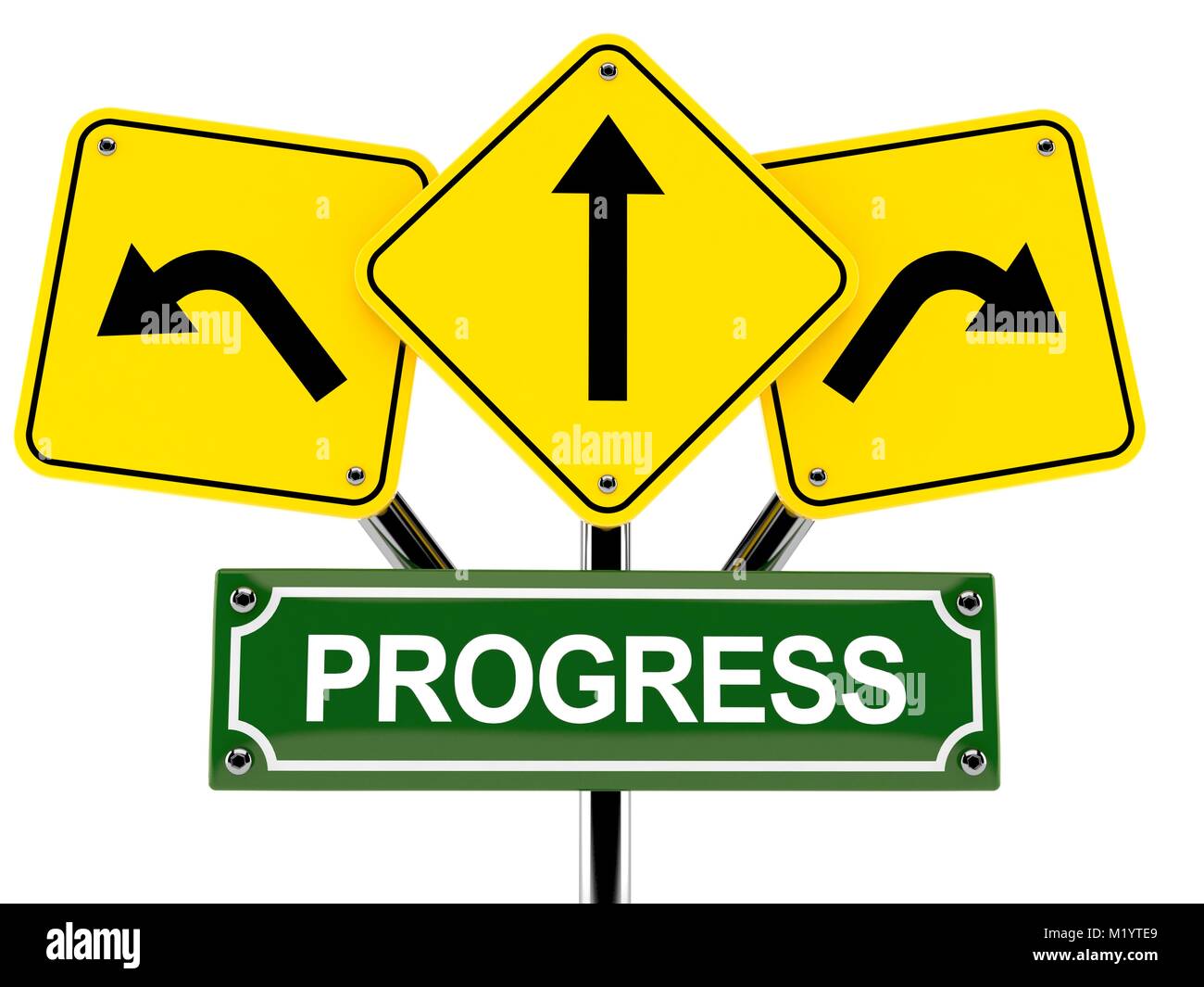 Progress text with road signs isolated on white background Stock Photo ...