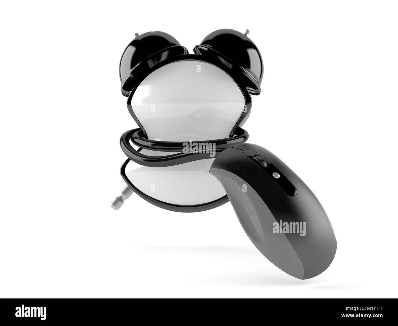 Alarm clock with computer mouse isolated on white background Stock ...