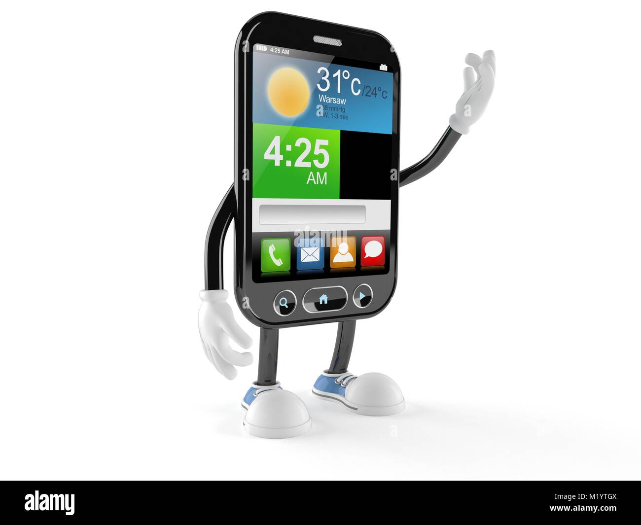 Smart phone character isolated on white background Stock Photo - Alamy