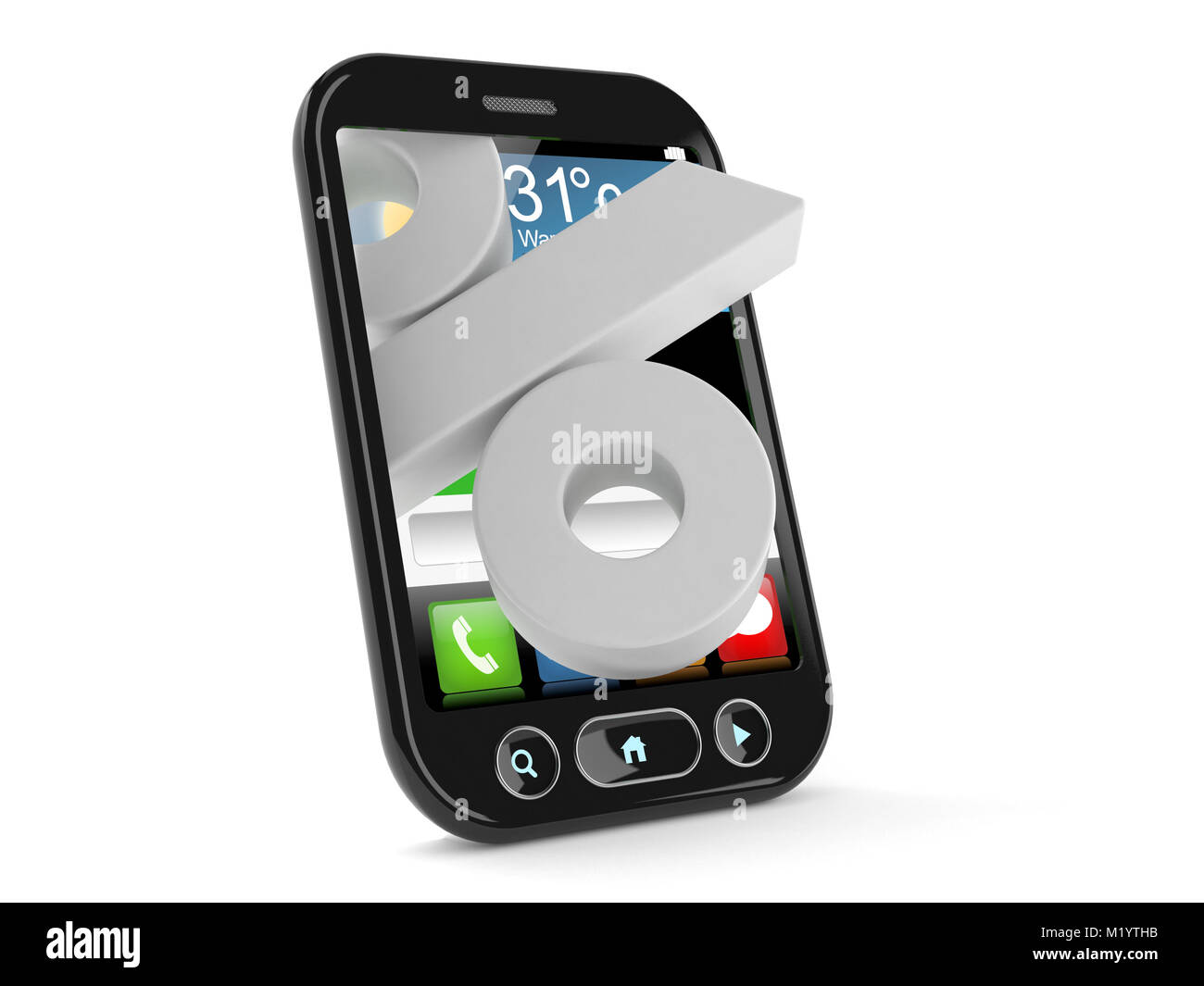 Smart phone with percent symbol isolated on white background Stock ...
