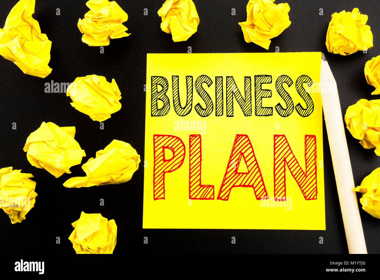 Handwritten text showing Business Plan Planning. Business concept ...