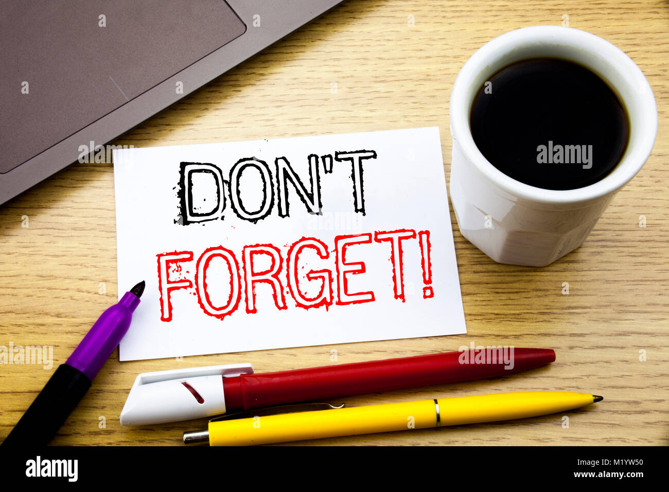Handwritten text caption showing Do Not Forget. Business concept ...