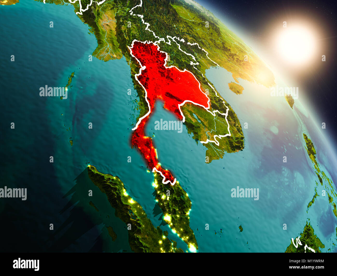 Sunset above Thailand from space on planet Earth with visible country ...