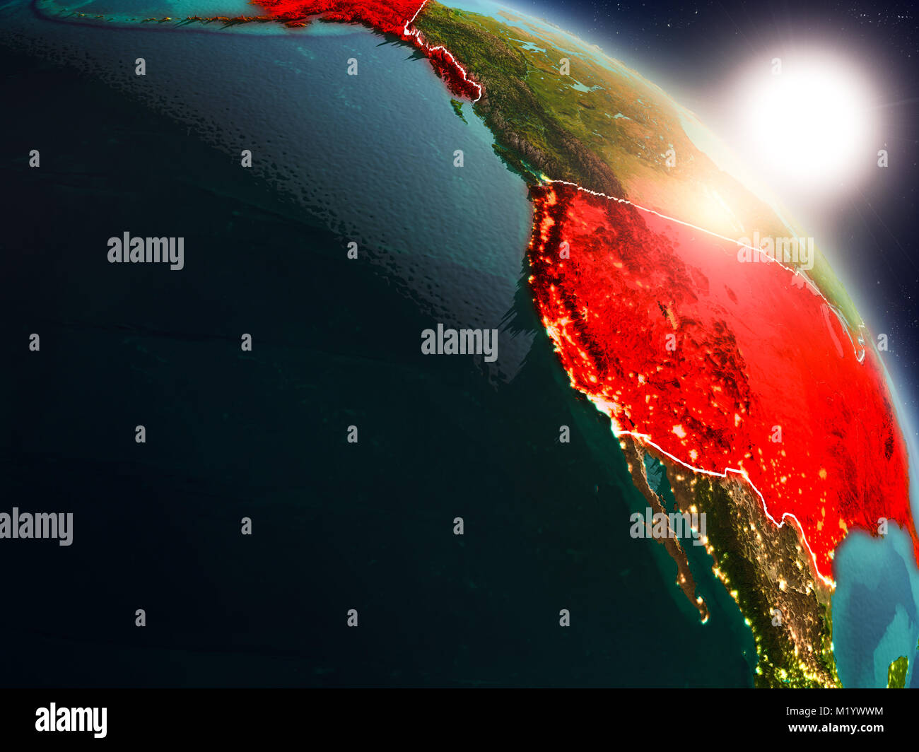 Sunset above USA from space on planet Earth with visible country ...