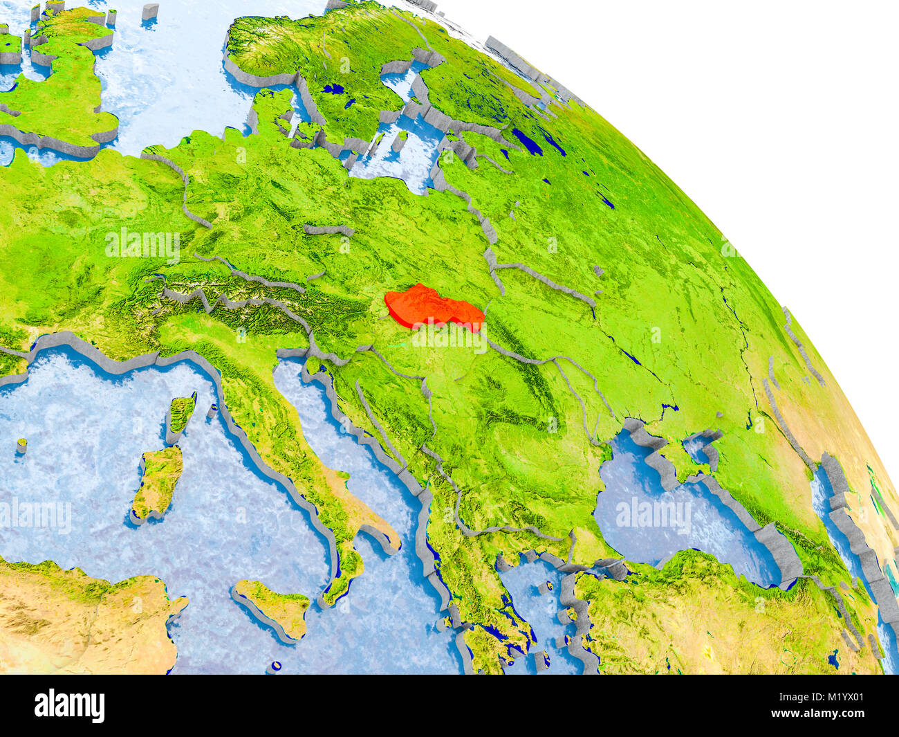 Illustration of Slovakia highlighted in red on glob with realistic ...