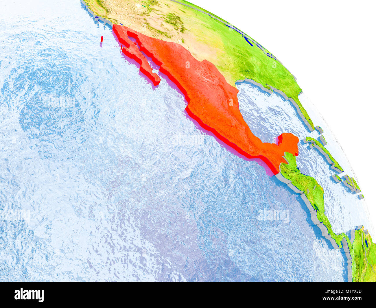 Illustration of Mexico highlighted in red on glob with realistic ...