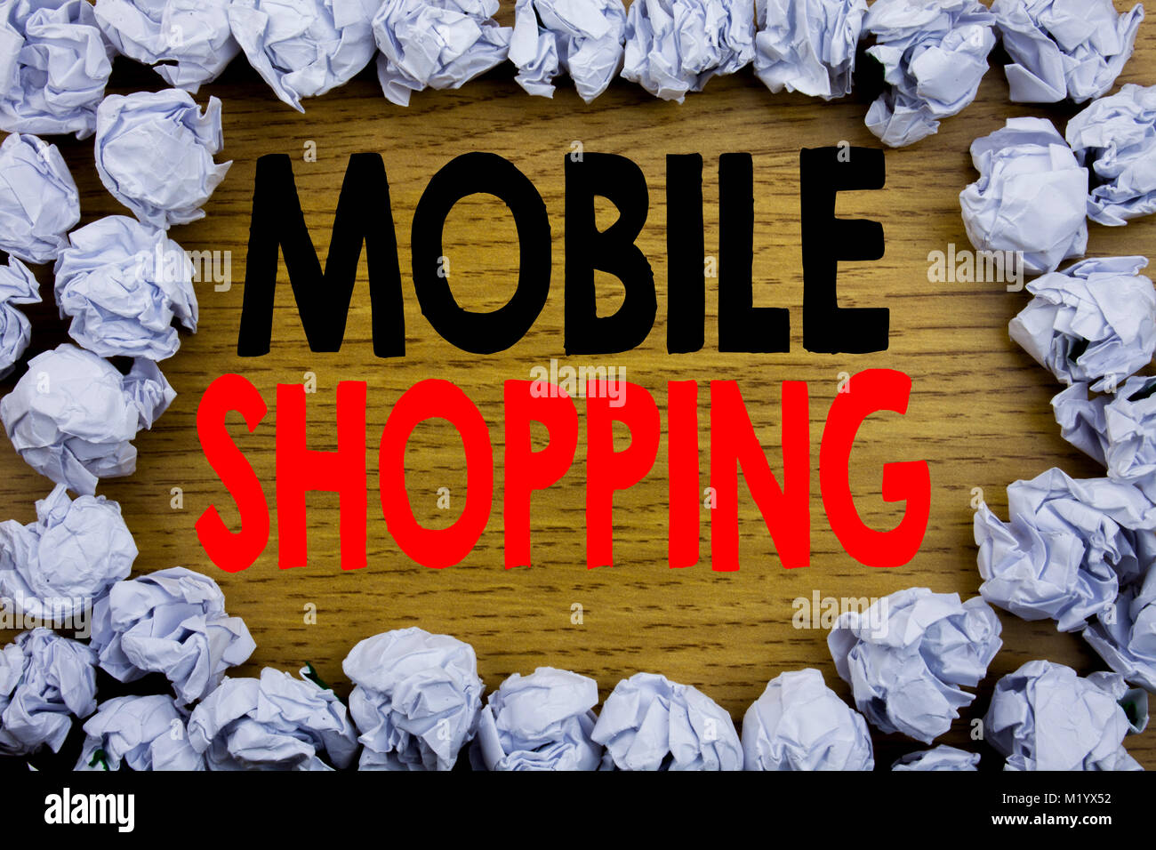 Handwriting Announcement text showing Mobile Shopping. Business concept ...