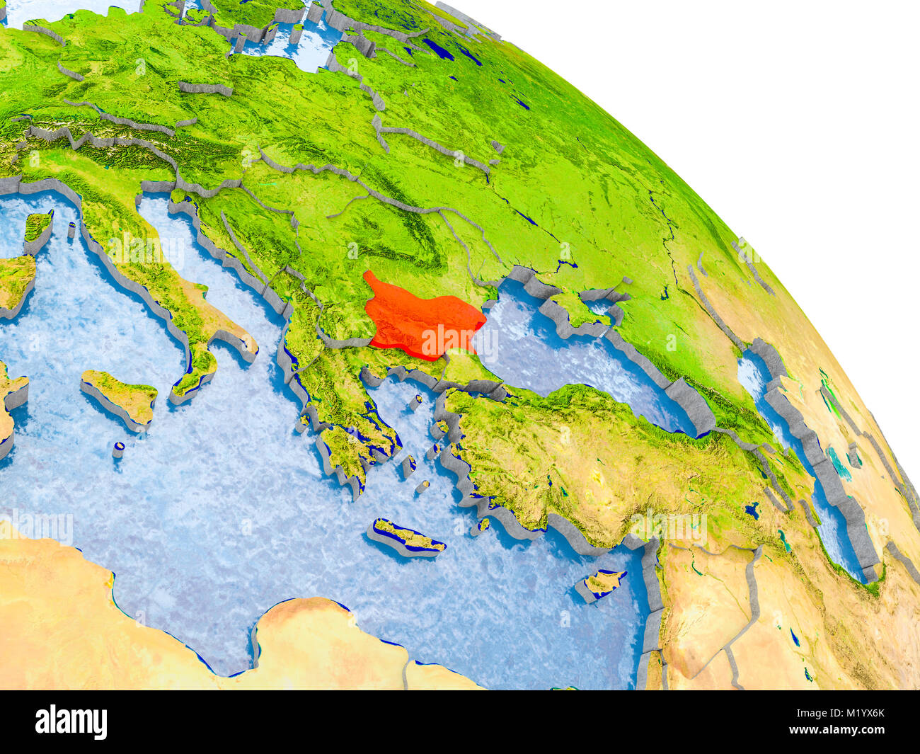 Illustration of Bulgaria highlighted in red on glob with realistic ...