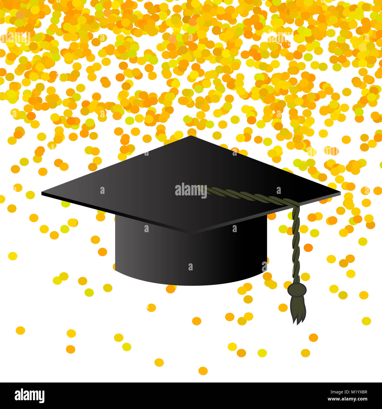 Black Graduation Cap on Confetti Background Stock Photo - Alamy