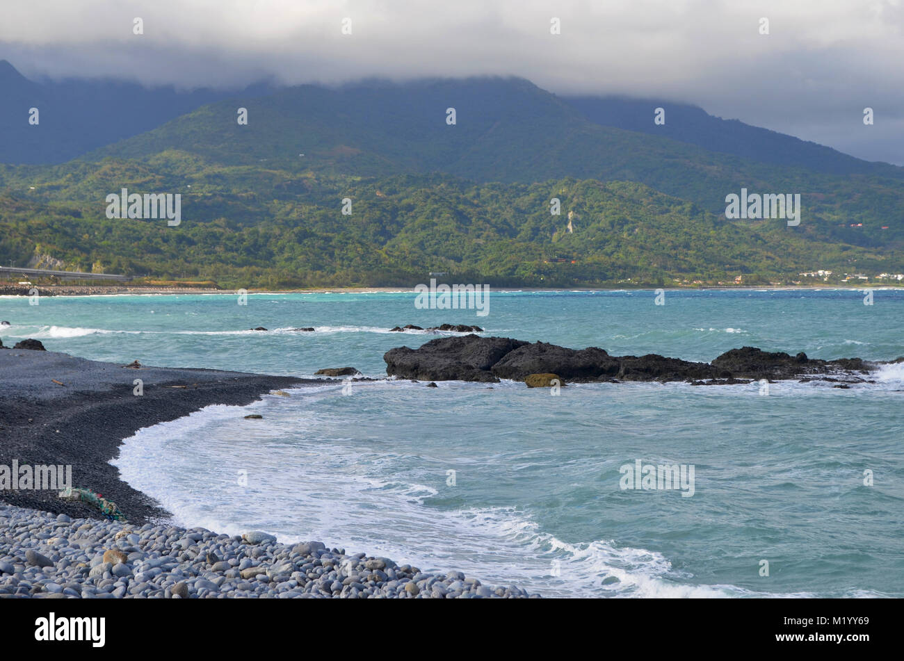Coastal landscape near Sanxiantai bridge, in Taiwan's East Coast ...