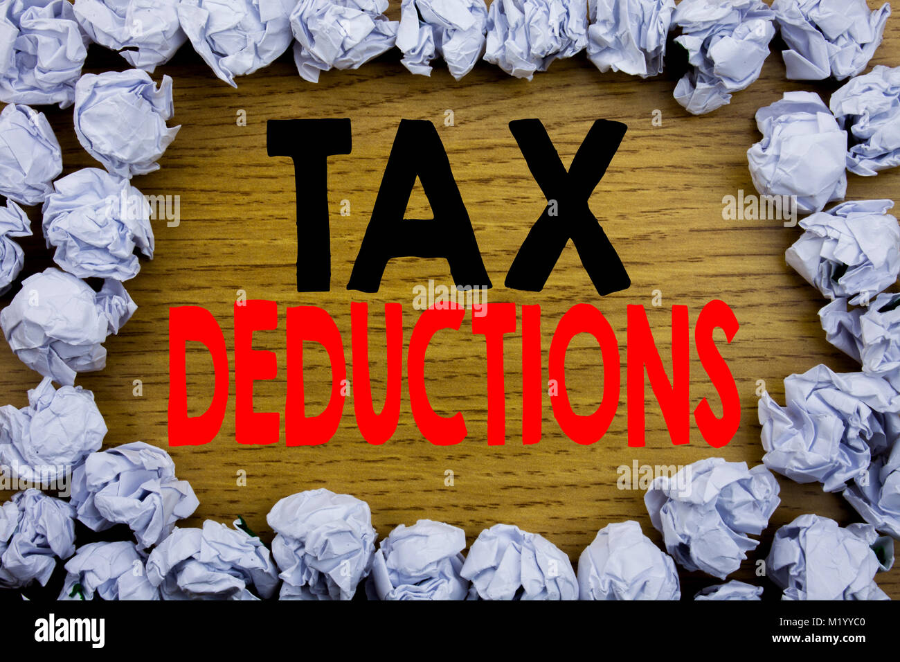 Handwriting Announcement text showing Tax Deductions. Business concept ...