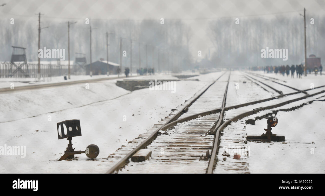 A winter view of Auschwitz II-Birkenau, a German Nazi concentration and ...
