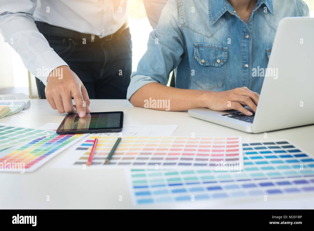 Graphic design partners working together renovation and technology ...