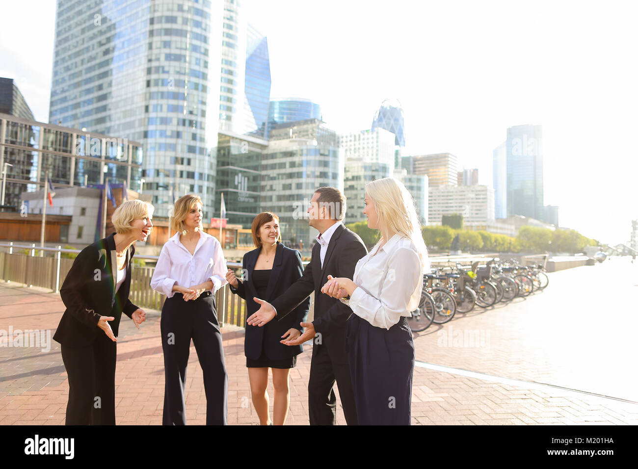 Successful business team greeting each other with good result ou Stock ...