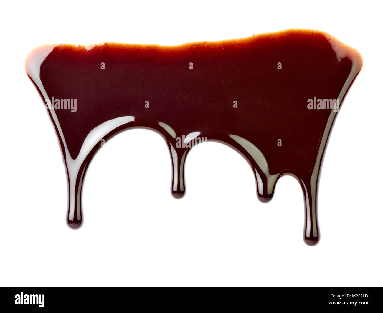close up of chocolate syrup leaking on white background Stock Photo - Alamy