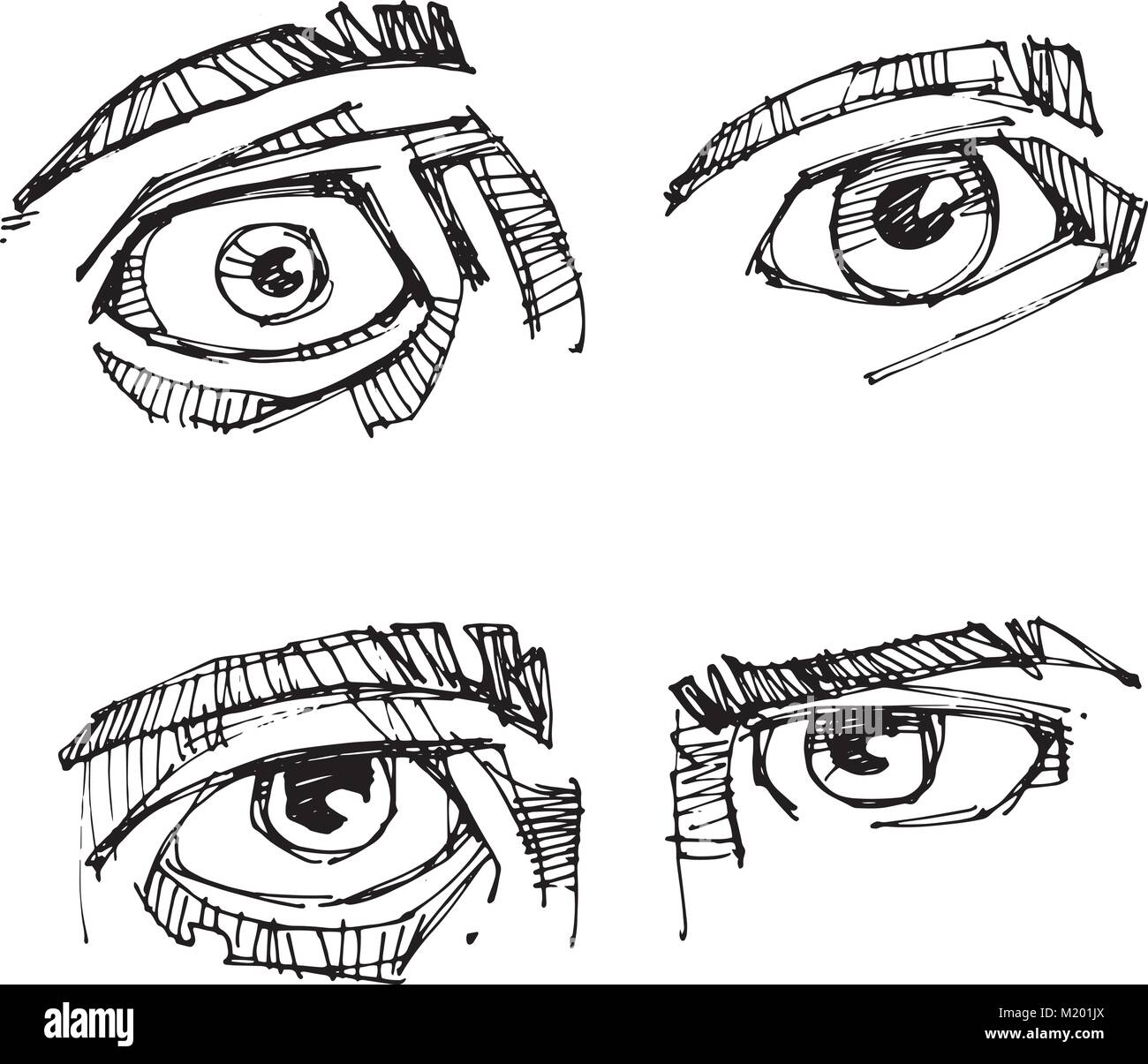 Hand drawn vector illustration or ink drawing of some human eyes Stock ...