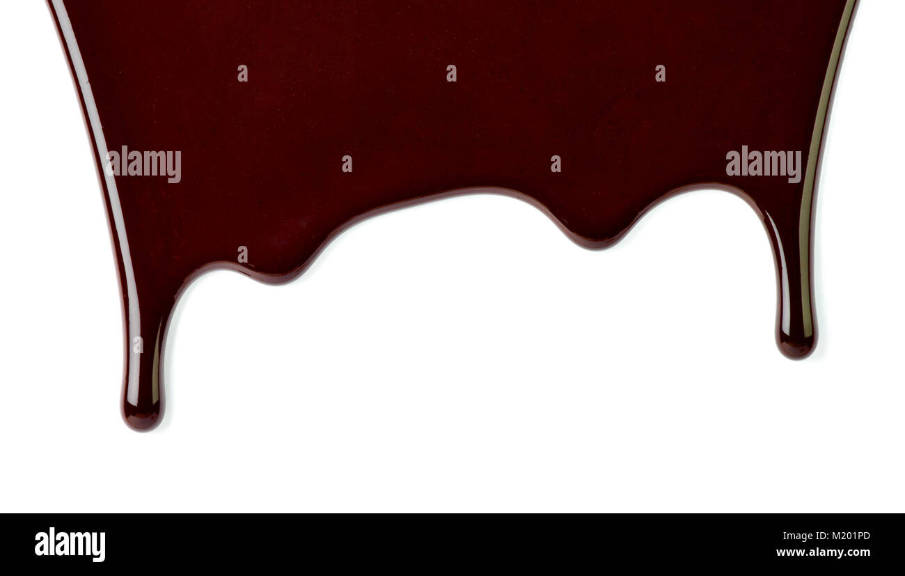 close up of chocolate syrup leaking on white background Stock Photo - Alamy