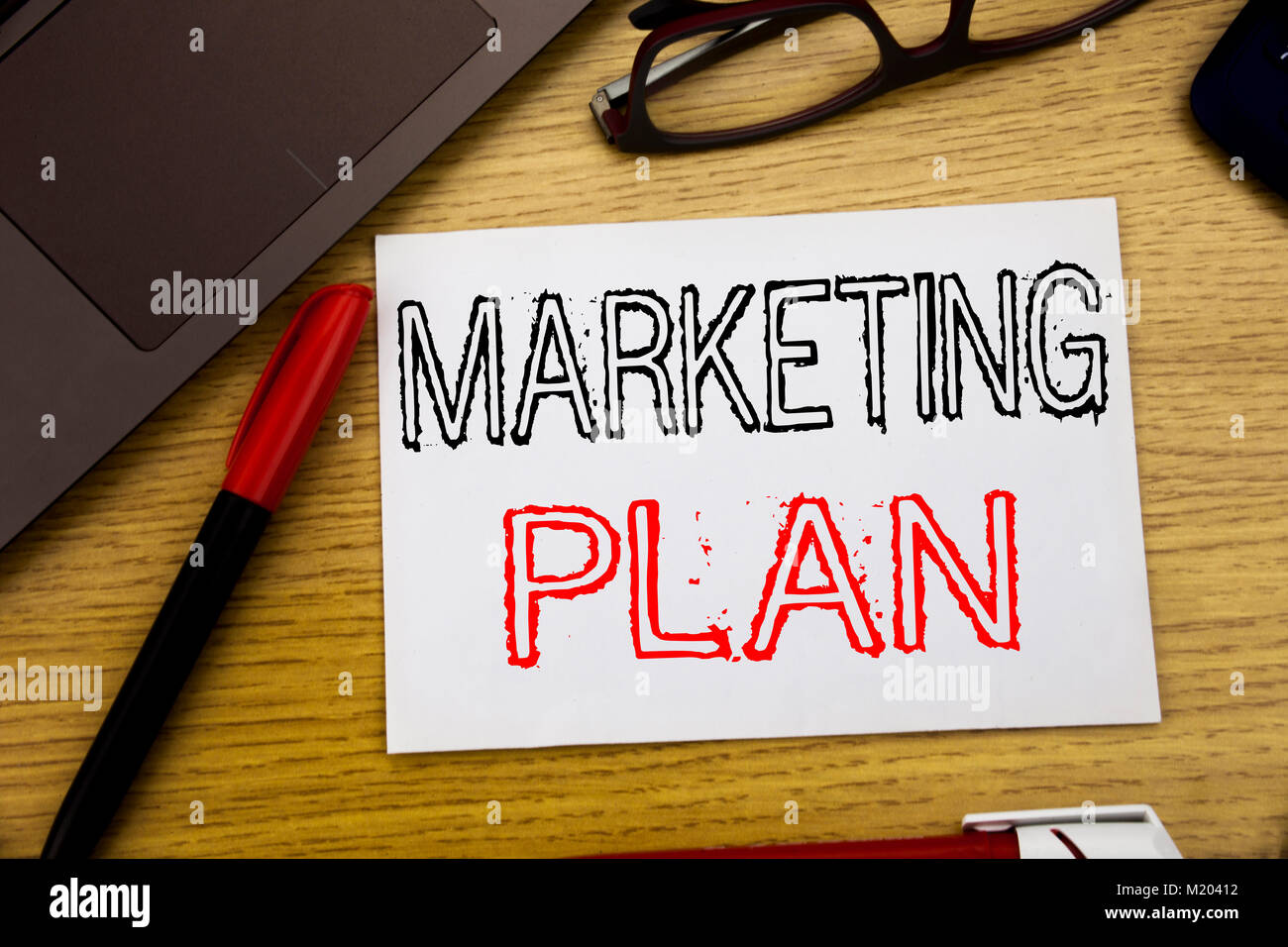 Handwriting Announcement text showing Marketing Plan. Business concept ...