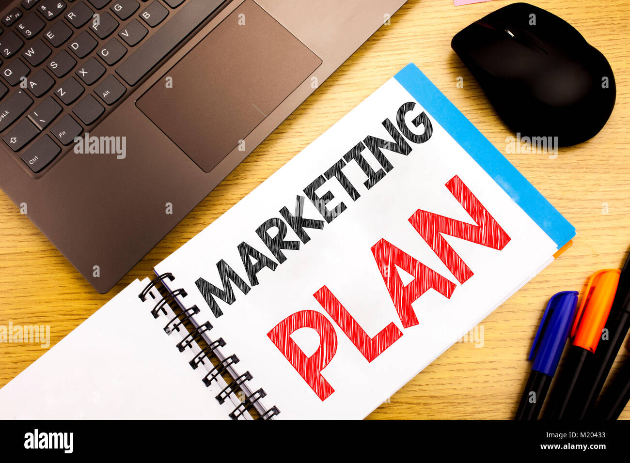 Handwritten text caption showing Marketing Plan. Business concept ...