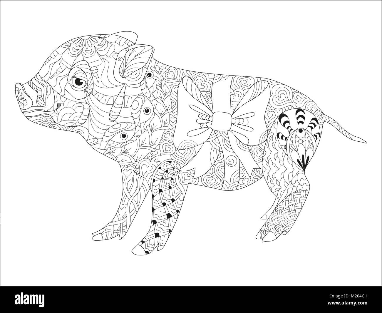 Zentangle illustration with pig. Zen tangle or doodle piglet. Coloring ...