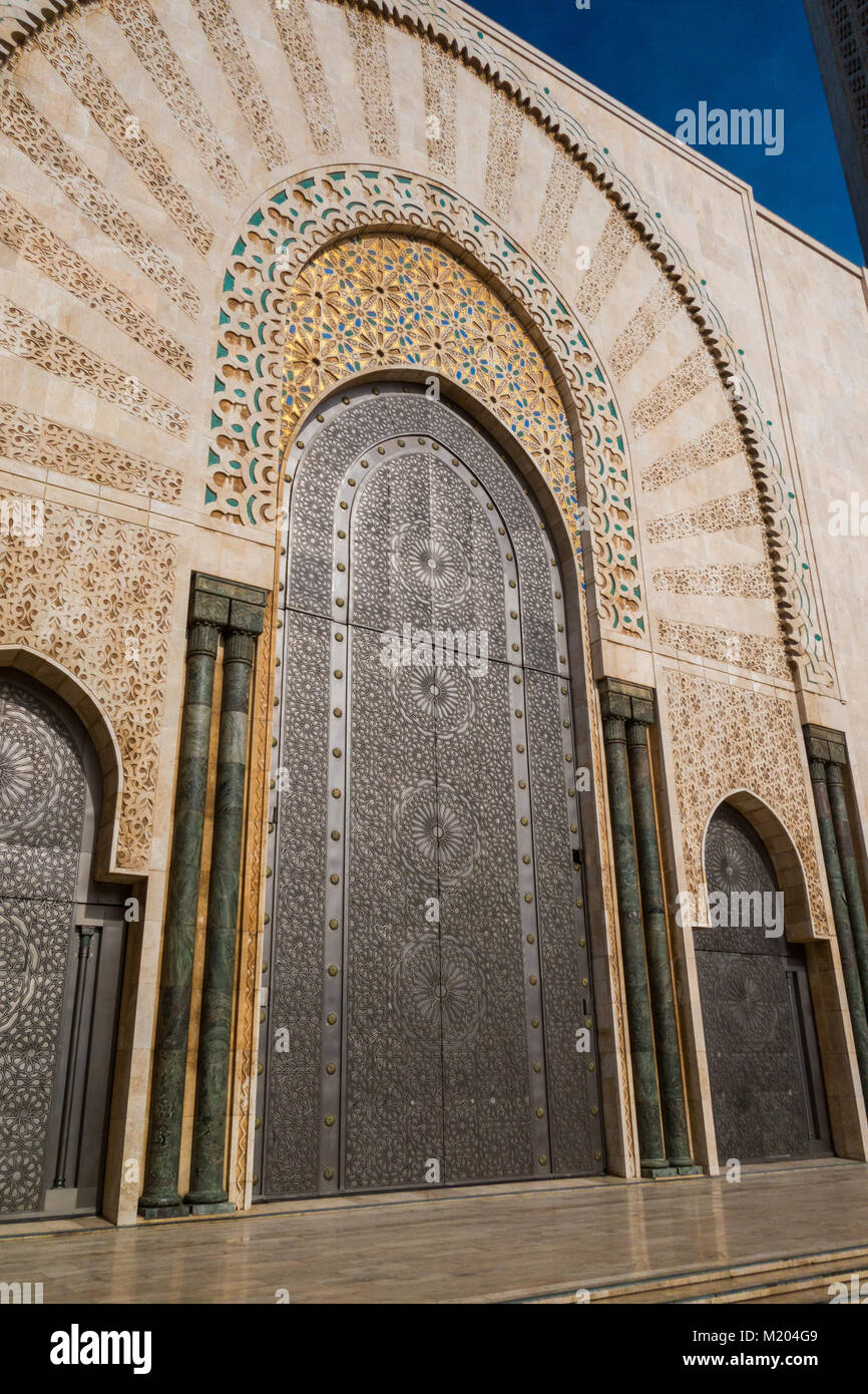 Low angle view of Hassan II mosque's big gate - Casablanca - Morocco ...